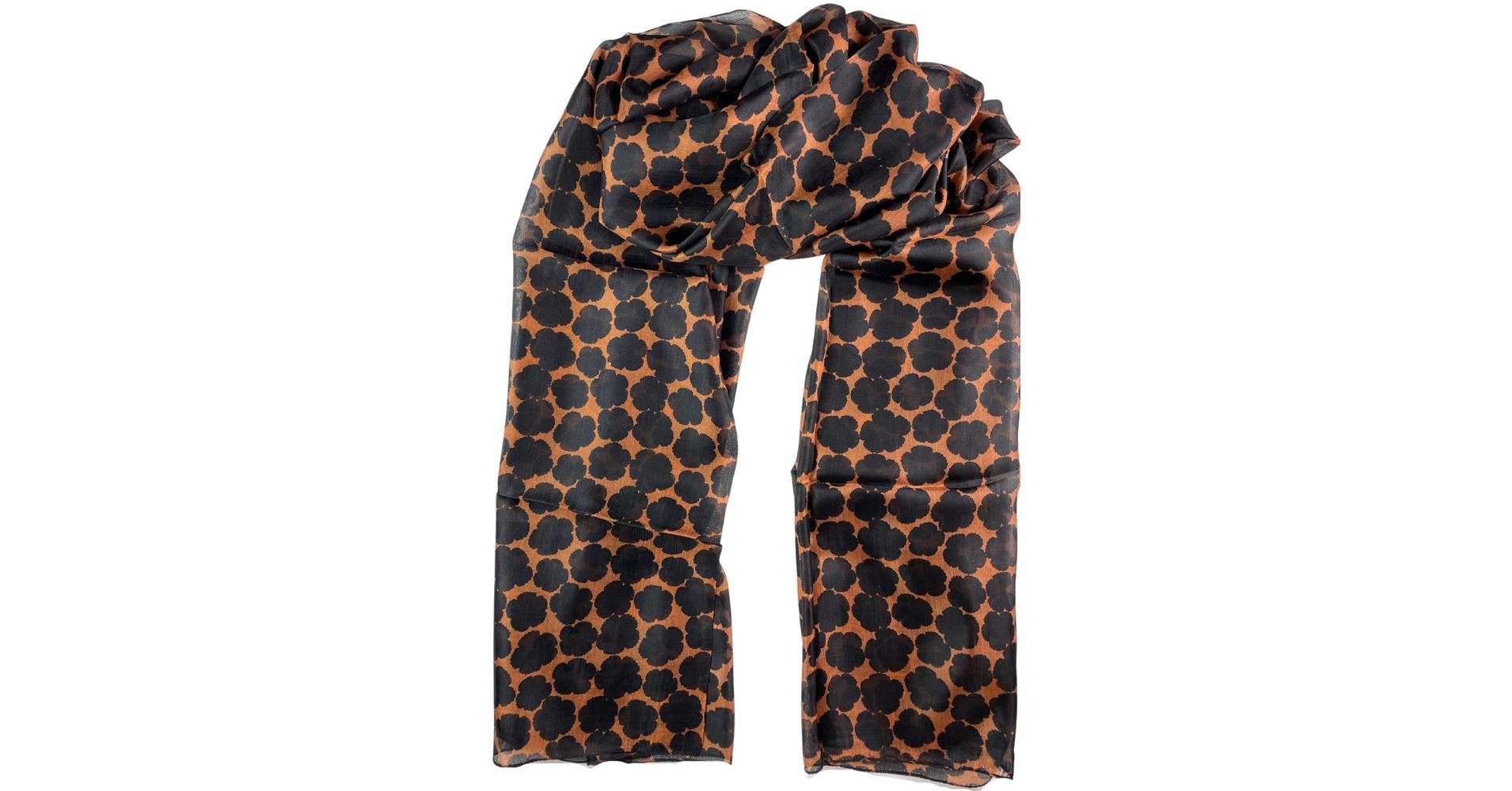 Rozsdavörös keretben hollófekete mintás selyem sál 100% valódi selyem